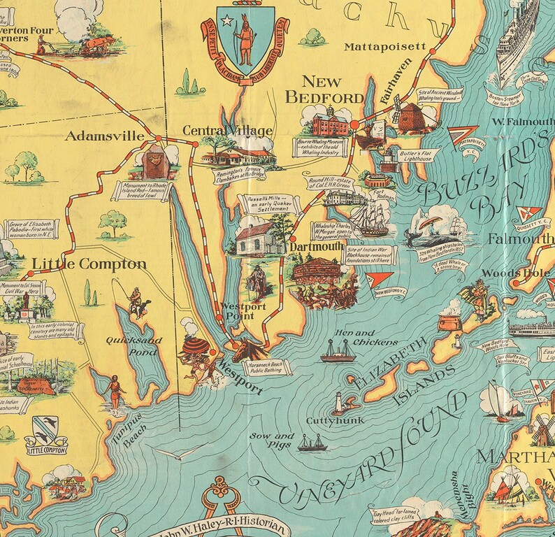 Map of Mount Hope Bridge, Bristol, Rhode Island R.I. Vintage ...