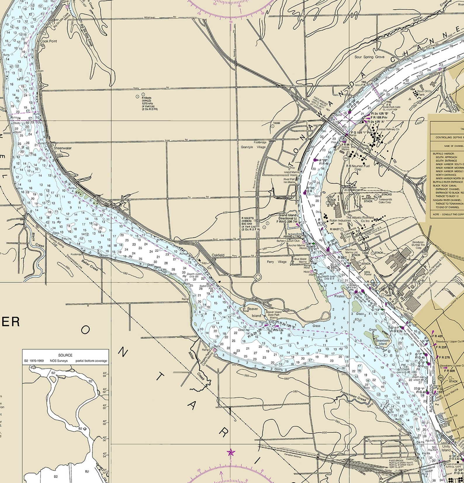 Nautical Charts of Upper Niagara River 14832. Buffalo Grand | Etsy