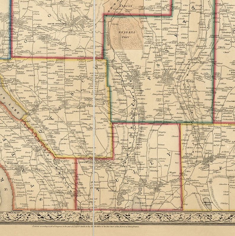 Map of Onondaga County New York NY. 1852. Vintage - Etsy