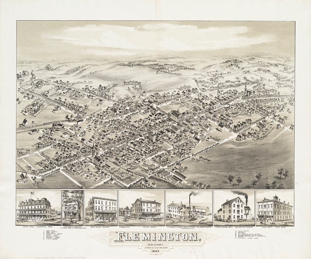 Vintage Map of Flemington : New Jersey, 1883. Reproduction Giclee Print ...