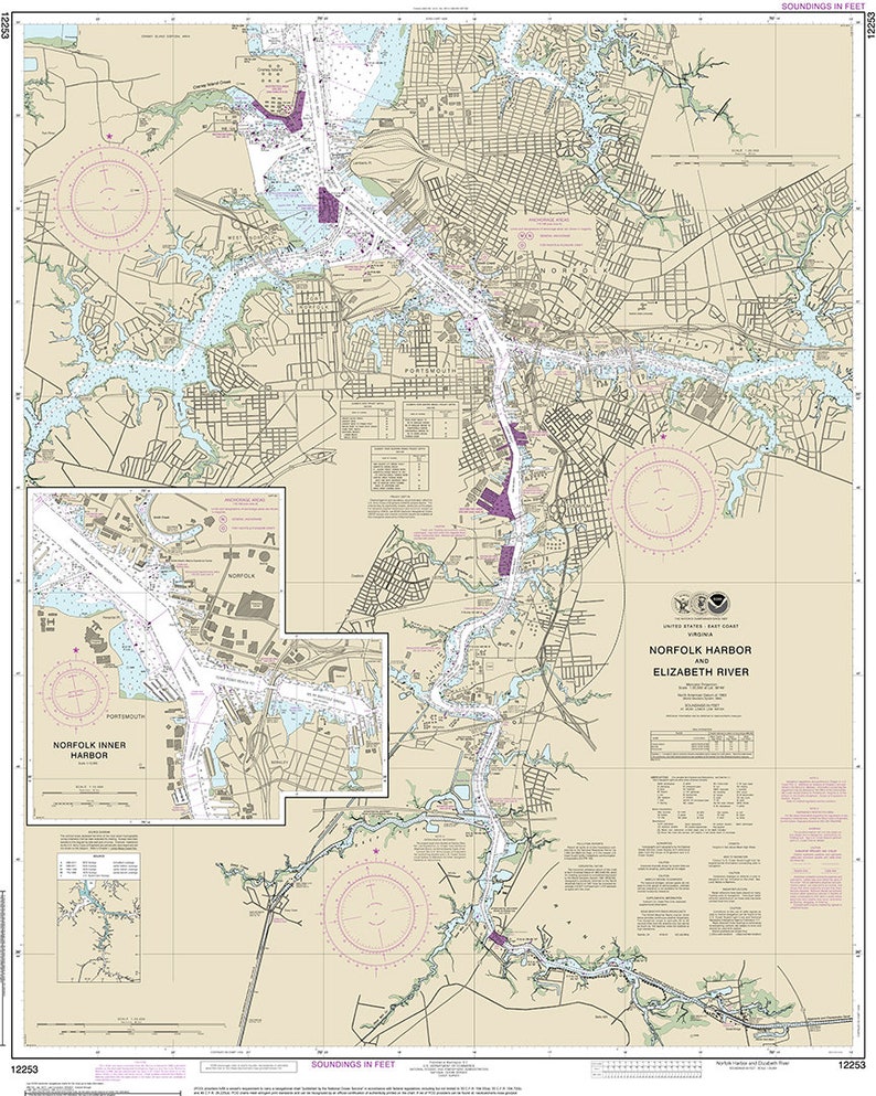 Nautical Charts of Norfolk Harbor and Elizabeth River - Etsy