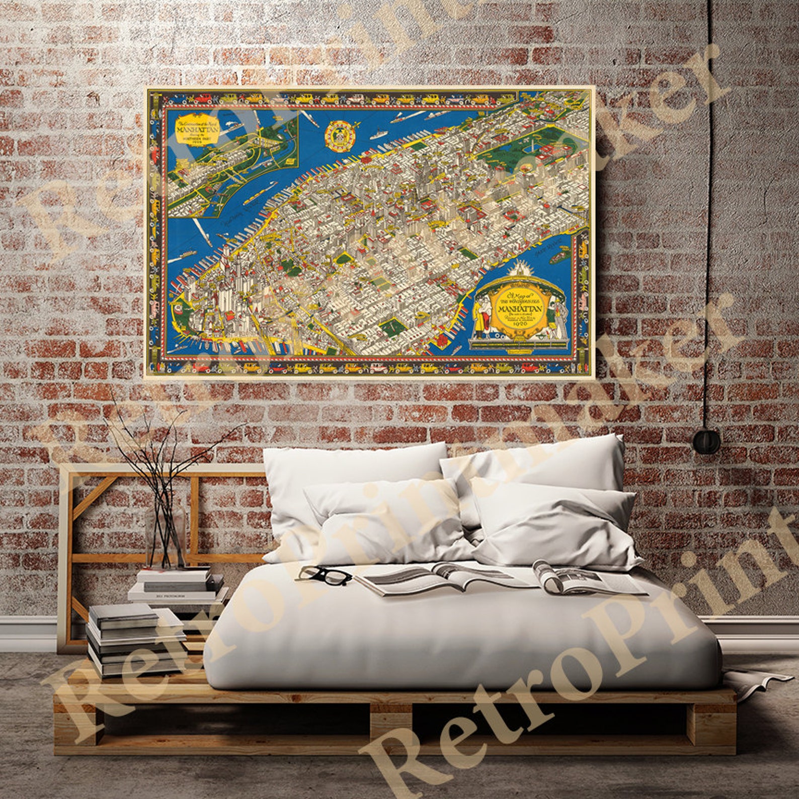 Manhattan 1926 New York City Pictorial Map. Vintage Restoration ...