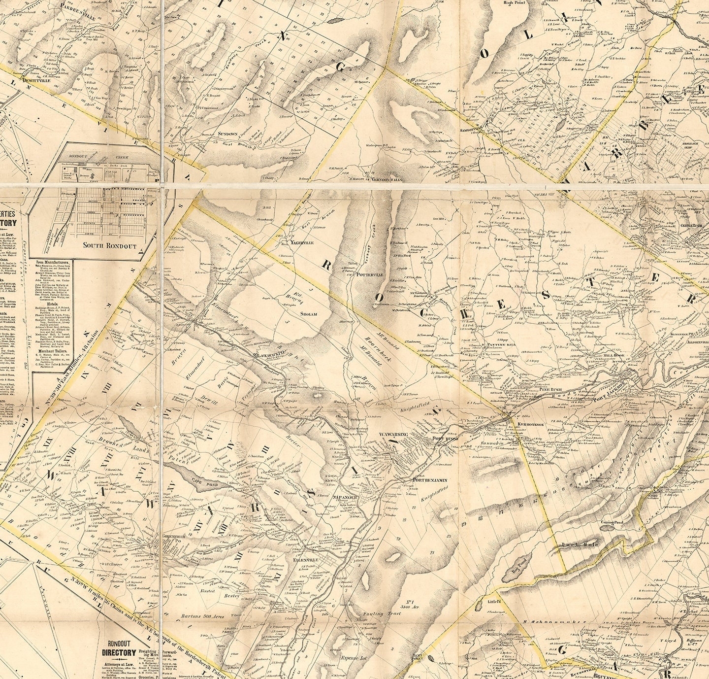 Map of Ulster County, New York NY 1854. Vintage Home Style Old Wall ...