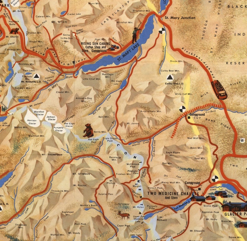 Map of the Glacier Waterton International Peace Park - Etsy