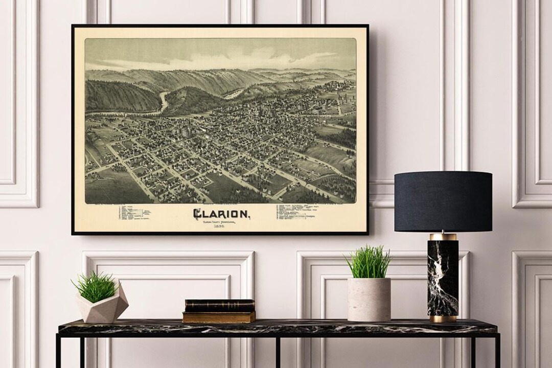 Map of Clarion, Clarion County, Pennsylvania 1896 Print. Panoramic View ...