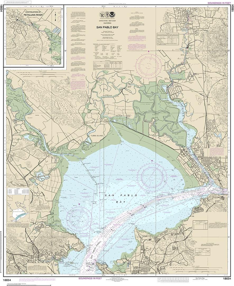 San Pablo Bay Nautical Chart – NOAA 18654 Map Reproduction Print ...