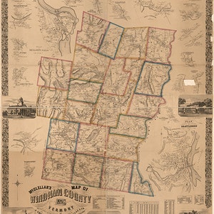 Map of Windham County, Vermont, VT 1856. Vintage Restoration Hardware ...