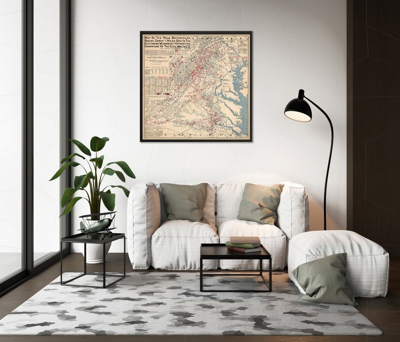 Map of the Main Battlefields Routes Camps and Head Qrs. in - Etsy