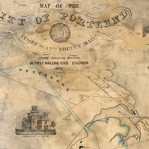 Map of Portland, Cumberland County, Maine, ME 1851. Vintage Restoration ...