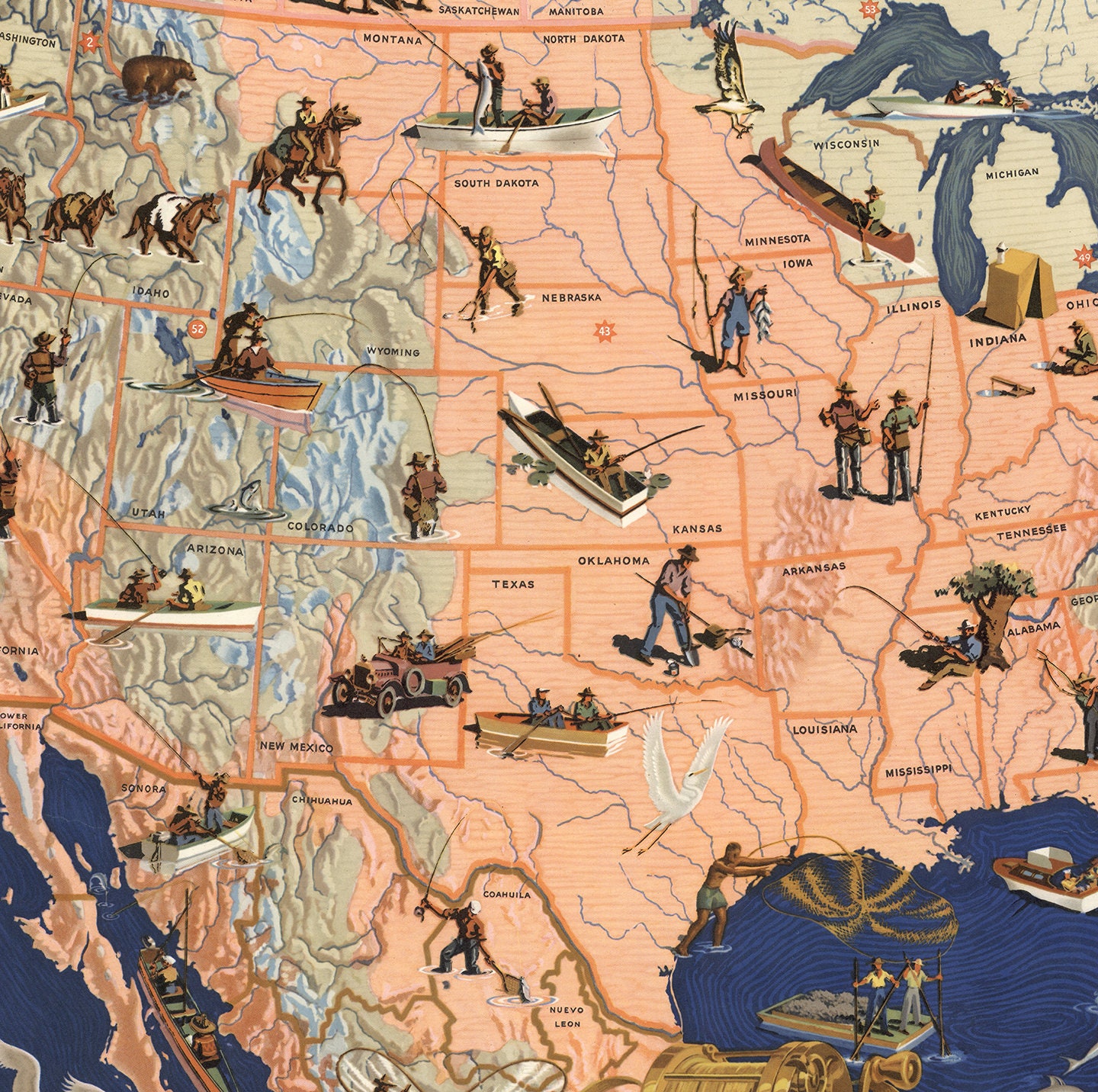 Game Fish Cyclopedia Map of the United States and Neighboring - Etsy