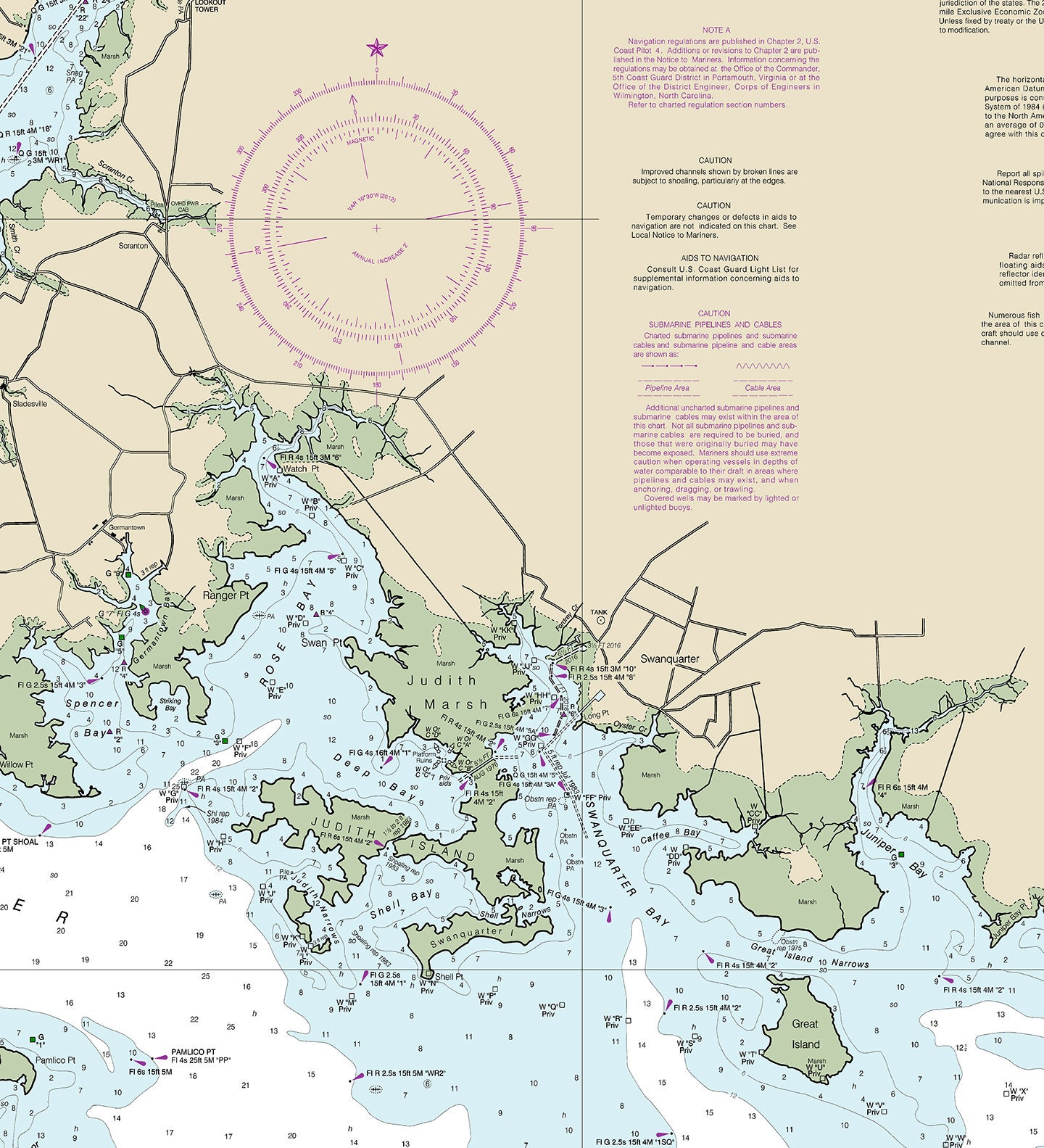 Nautical Charts of Pamlico Sound Western Part North - Etsy