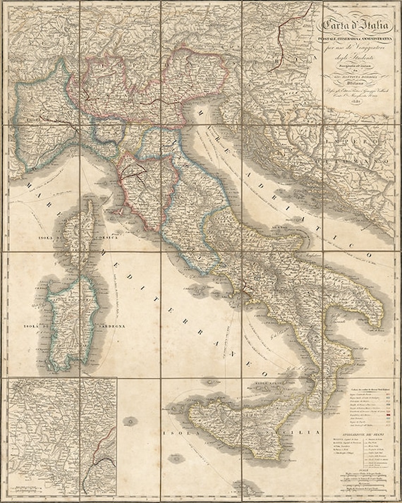 Map of Italy 1851. Vintage Restoration Hardware Home Deco | Etsy