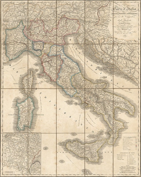 Map of Italy 1851. Vintage Restoration Hardware Home Deco | Etsy