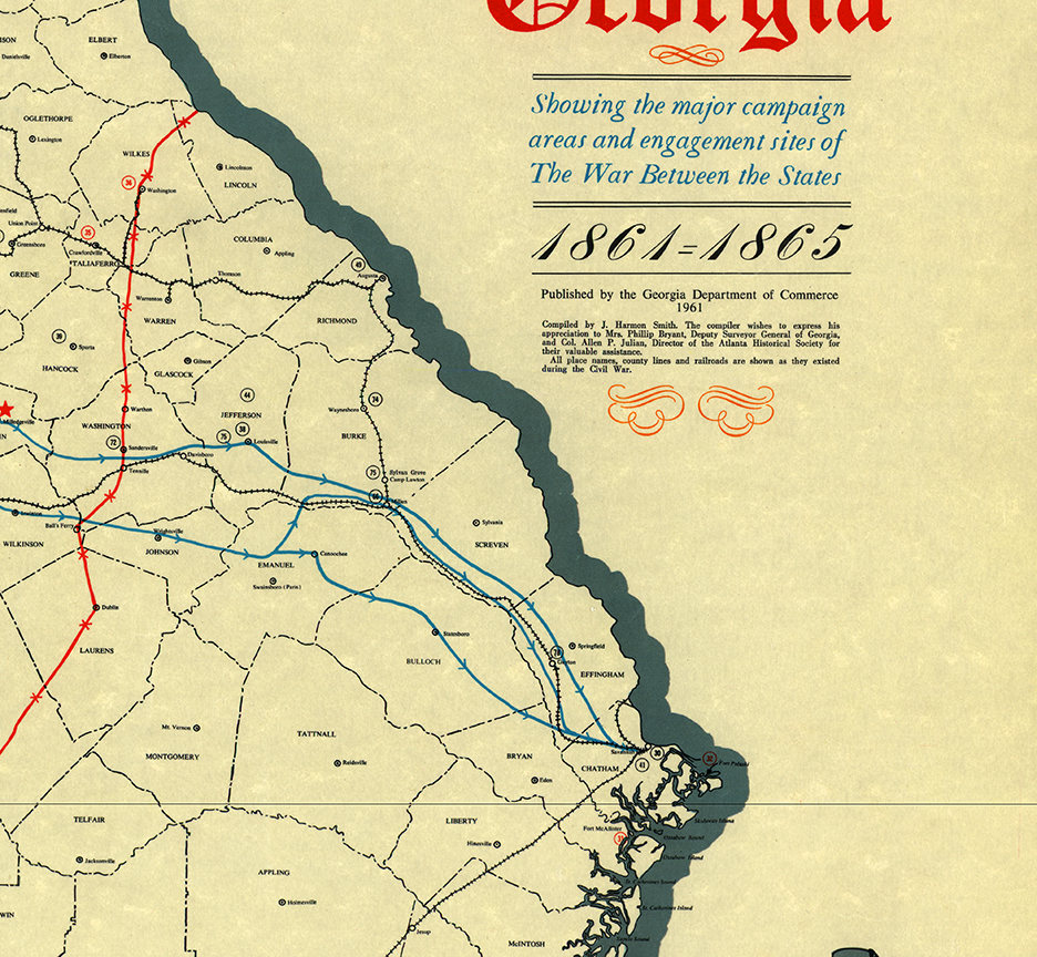 State of Georgia Map of War Between 1861 1865. Vintage | Etsy