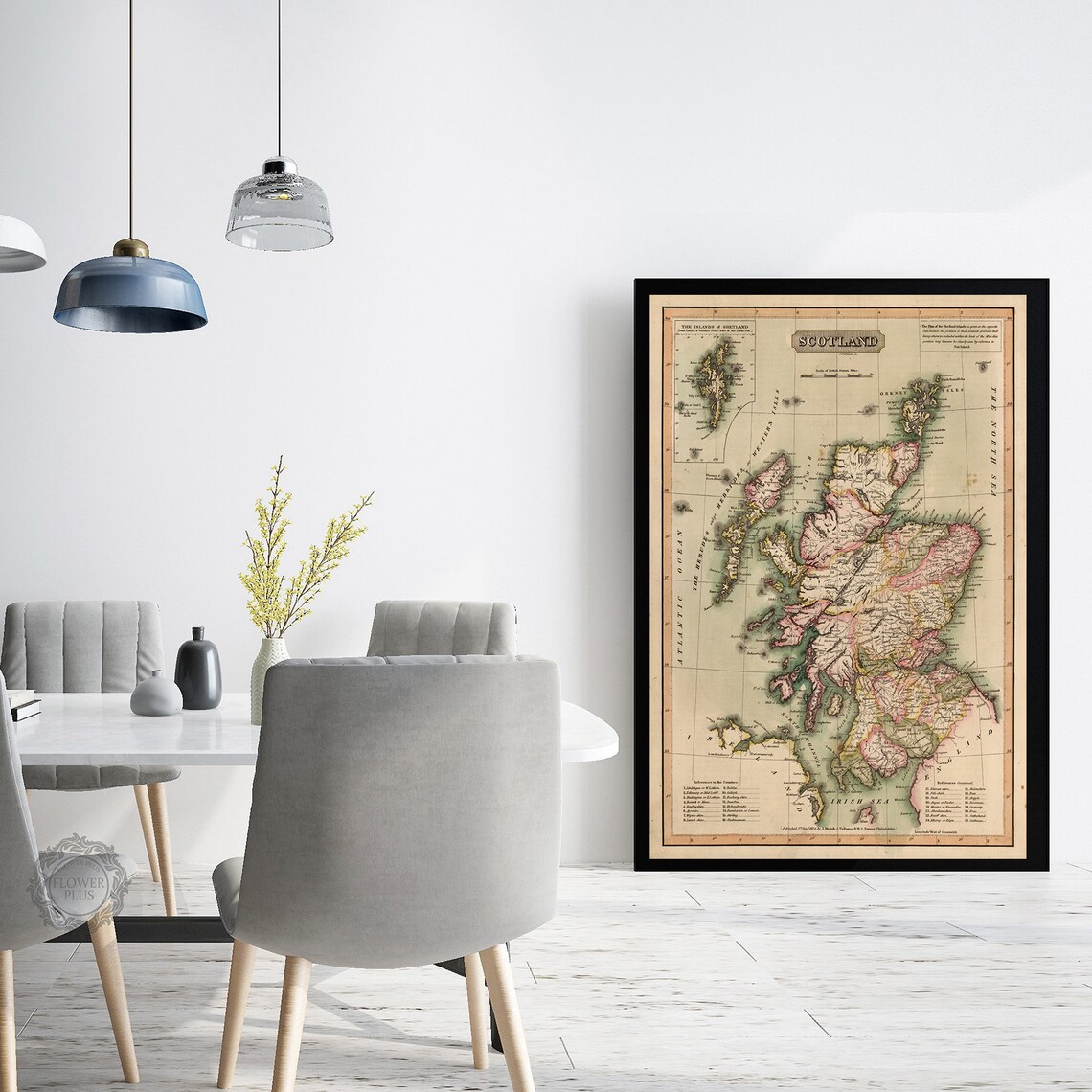 Map of Scotland 1814. Vintage Restoration Hardware Home Deco Style Old ...