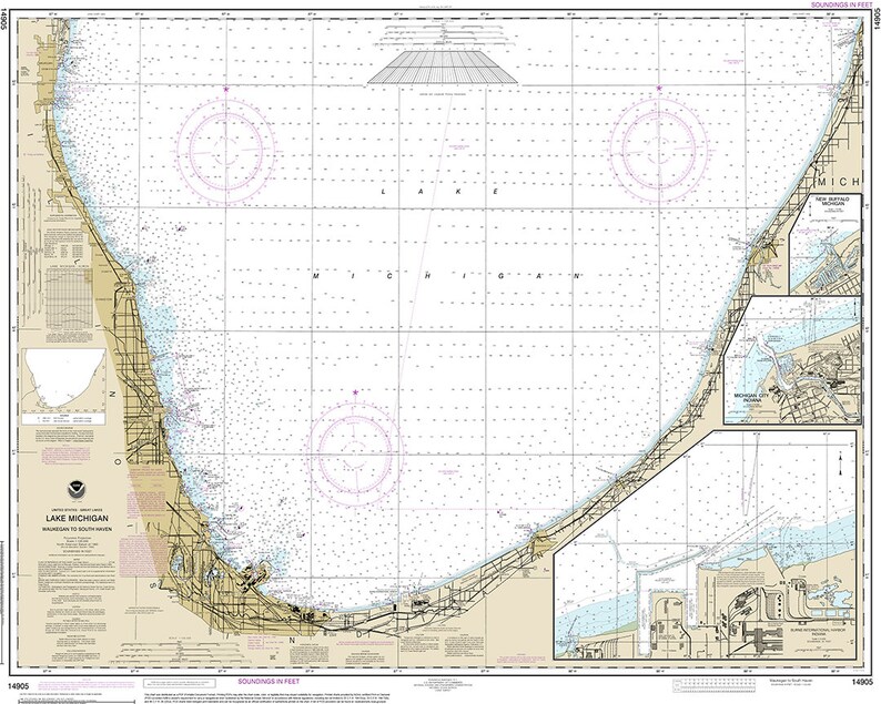 Nautical Chart of Lake Michigan Waukegan to South Haven. - Etsy