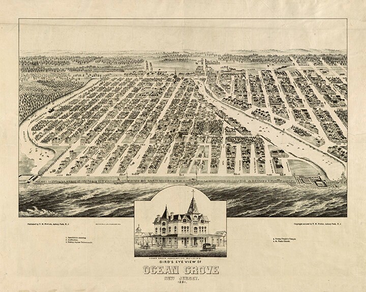 Map of Ocean Grove Monmouth and Neptune Co. New Jersey NJ - Etsy