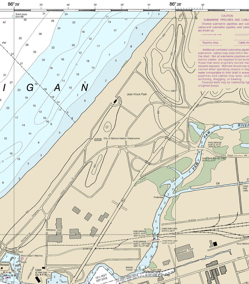 St. Joseph & Benton Harbor Map – NOAA Nautical Chart 14930 Reproduction ...