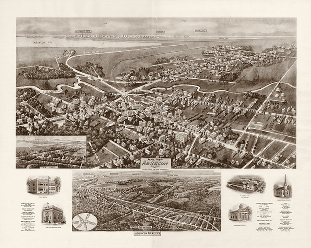 Map of Absecon, Atlantic Co., New Jersey 1886. Vintage Restoration ...