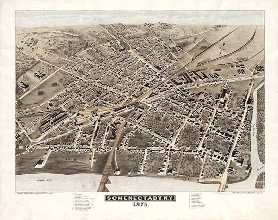 Map of Schenectady, New York, NY. 1882. Vintage Restoration Hardware ...