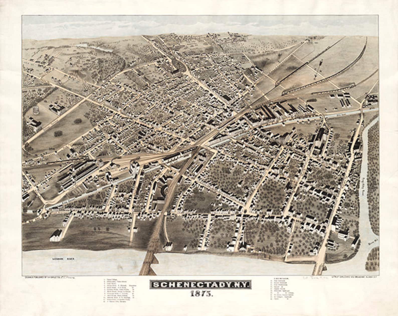 Map of Schenectady, New York, NY. 1882. Vintage Restoration Hardware ...
