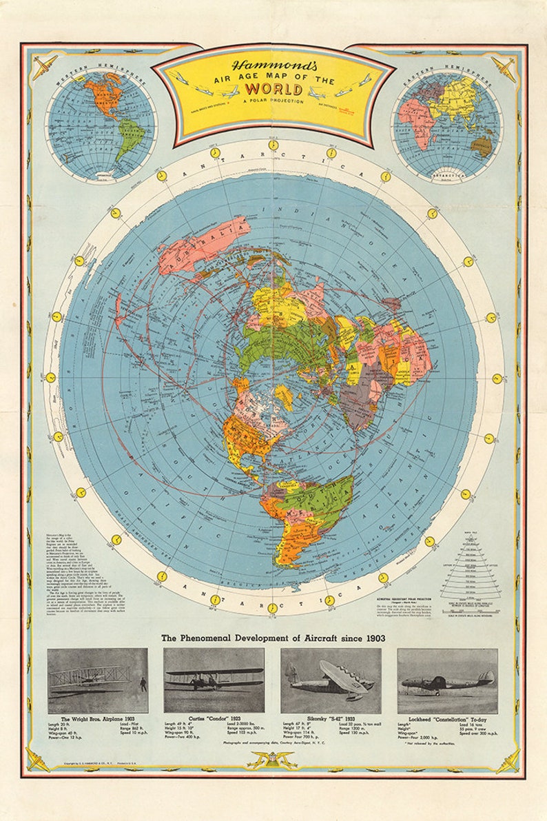 Air Age Map of the World. A Polar Projection Map Print. - Etsy