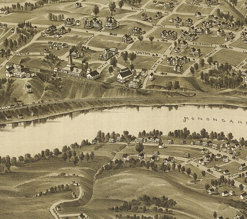 Map of Fairmont and Palatine Marion Co. West Virginia WV. | Etsy