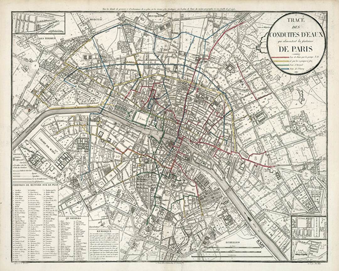 Map of Paris, France, 1820. Restoration Hardware Home Deco Style Old ...