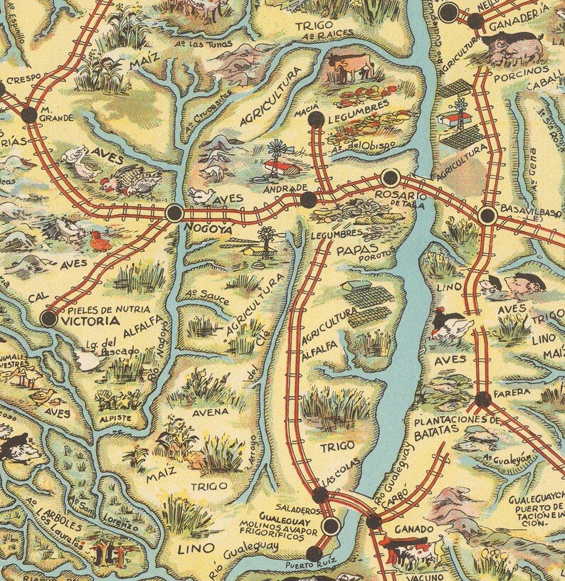 Pictorial Map of Entre Rios. Argentina. Vintage Home Deco | Etsy