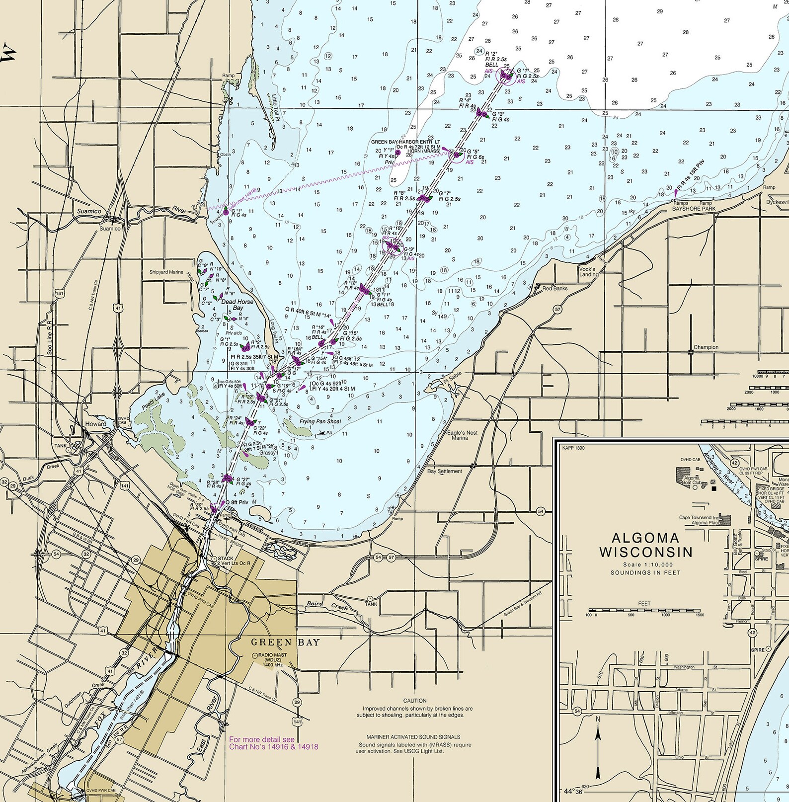 Nautical Chart of Lower Green Bay Algoma and Oconto. Lake - Etsy