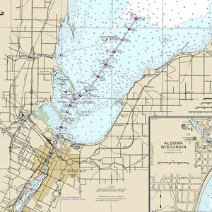 Nautical Chart of Lower Green Bay, Algoma and Oconto. Lake Michigan ...