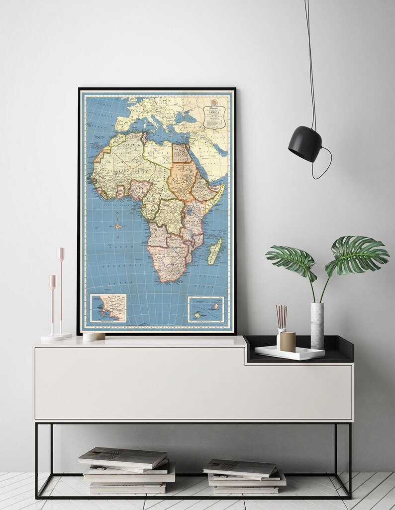 Map of Africa. Vintage Restoration Hardware Home Deco Style | Etsy