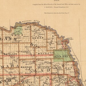Map of State of Nebraska 1876. Vintage Home Deco Style Old Wall ...