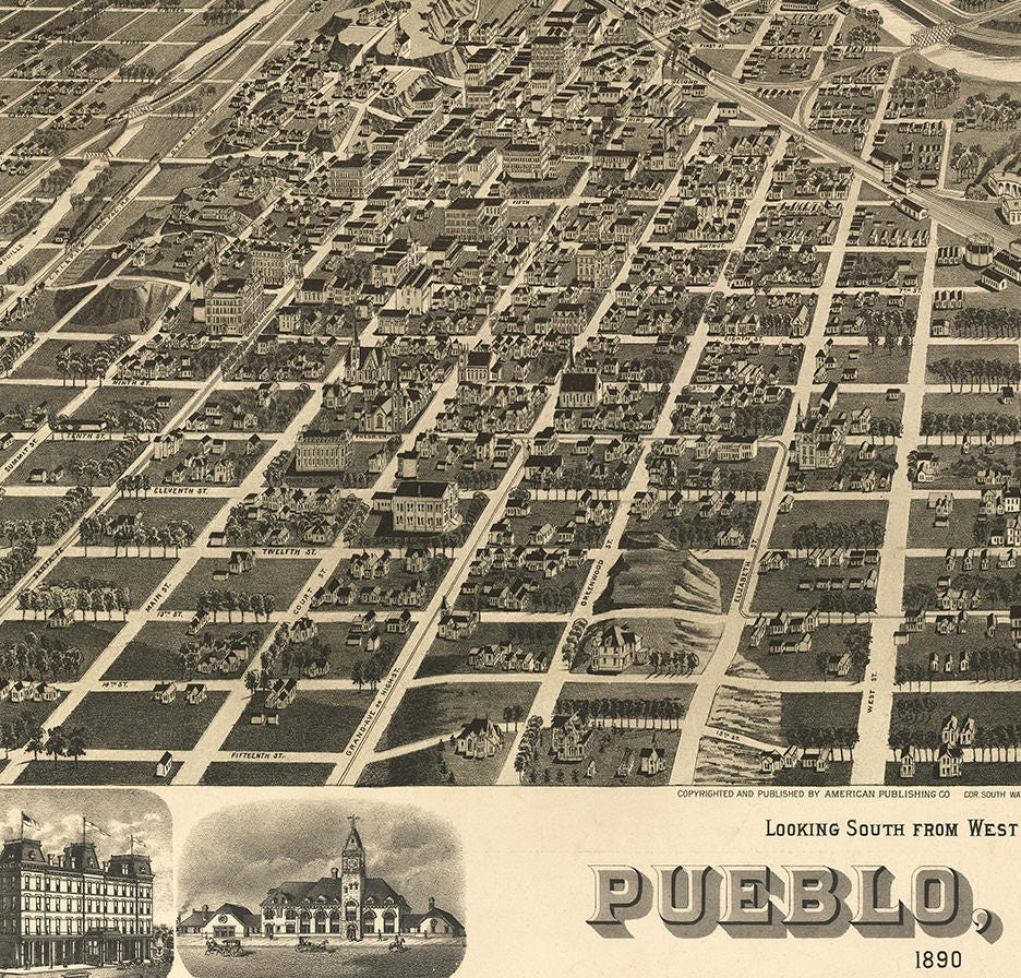 Map of the Pueblo Pueblo Co. Colorado 1890. Vintage - Etsy