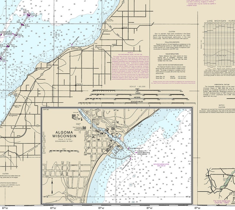 Lower Green Bay Algoma Oconto Lake Michigan Nautical Wall Art NOAA ...
