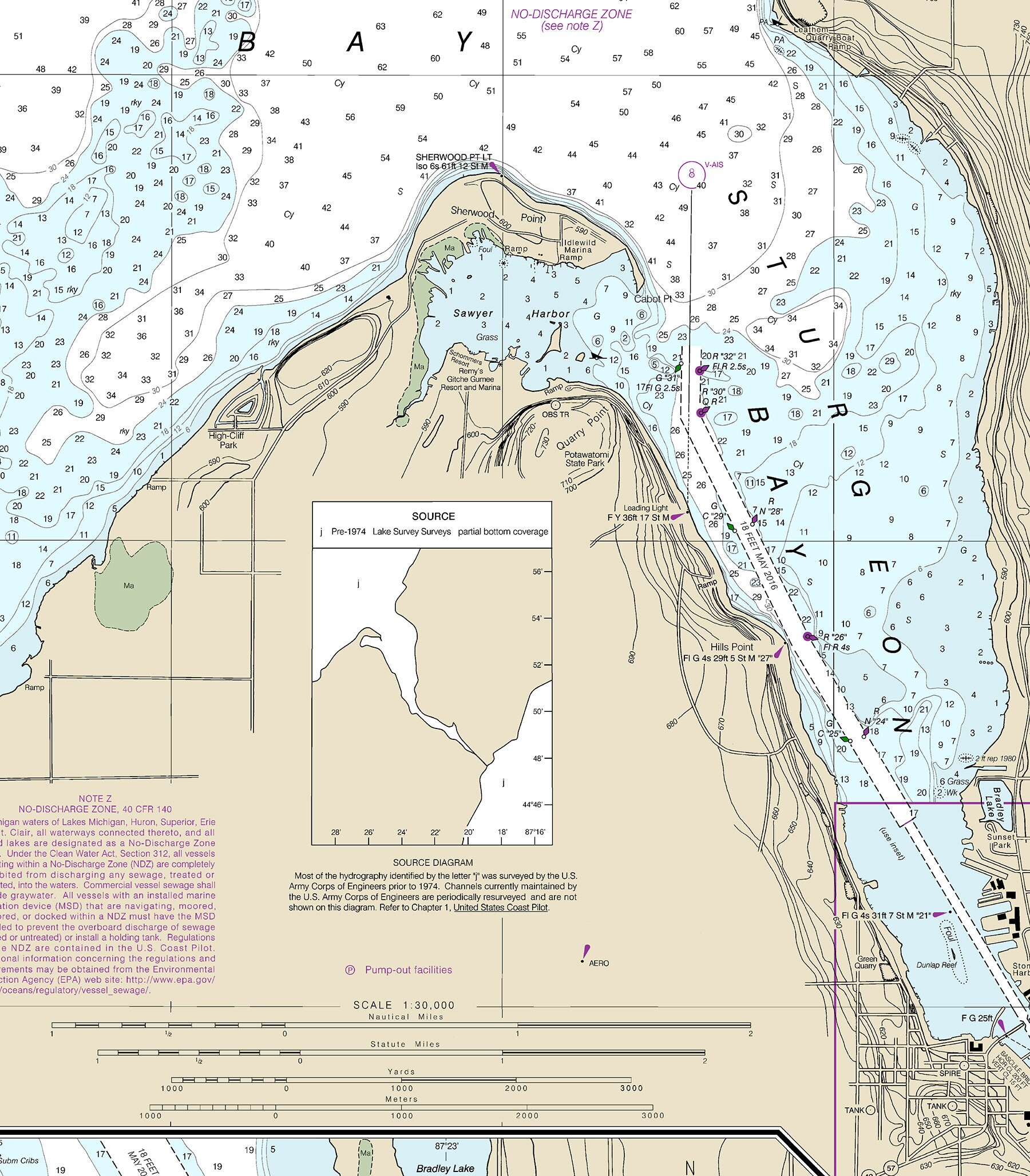 Sturgeon Bay & Ship Canal Map – NOAA Nautical Chart 14919 Reproduction ...