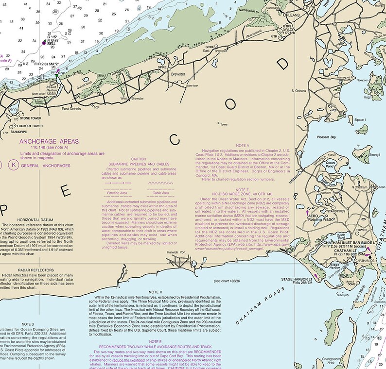Nautical Chart of Cape Cod Bay. Massachusetts Ma. 13246 - Etsy