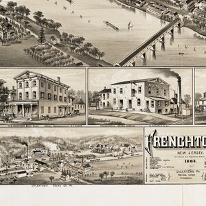 Map of Frenchtown, Hunterdon, New Jersey NJ 1886. Vintage Restoration ...