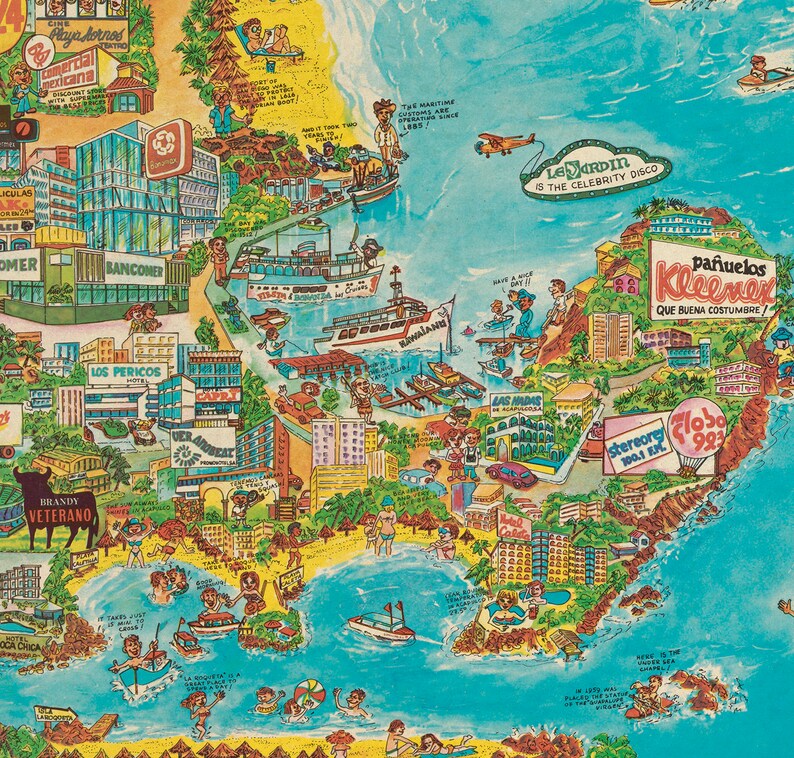 Map of Acapulco, Mexico. Vintage Restoration Hardware Home Deco Style ...