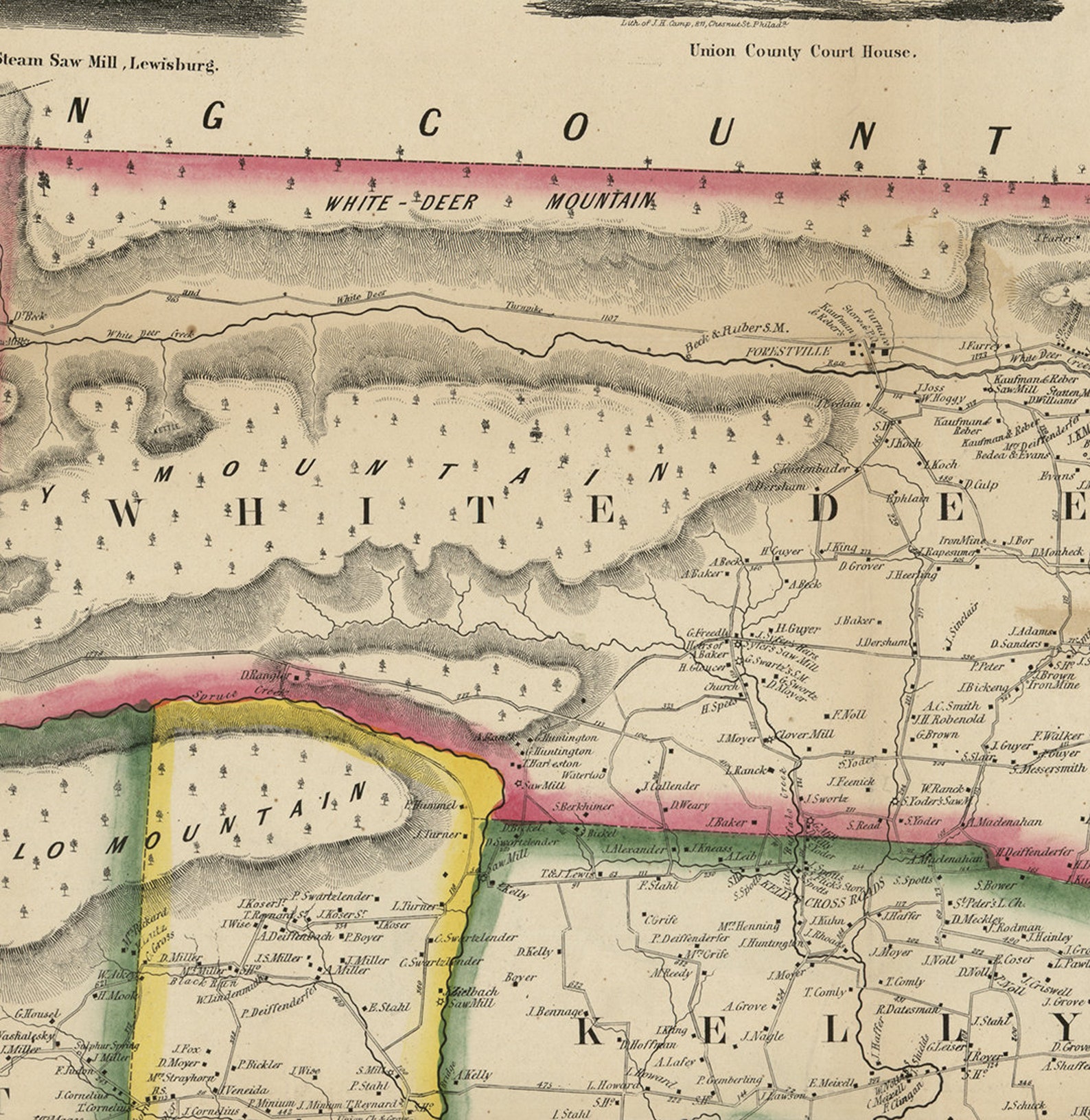 Map of Union County Pennsylvania 1856. Vintage restoration | Etsy