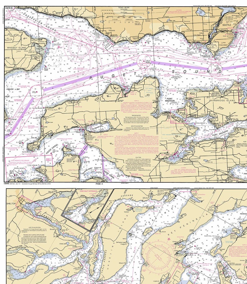 Puget Sound to Olympia Nautical Chart – NOAA 18445 Washington Map ...