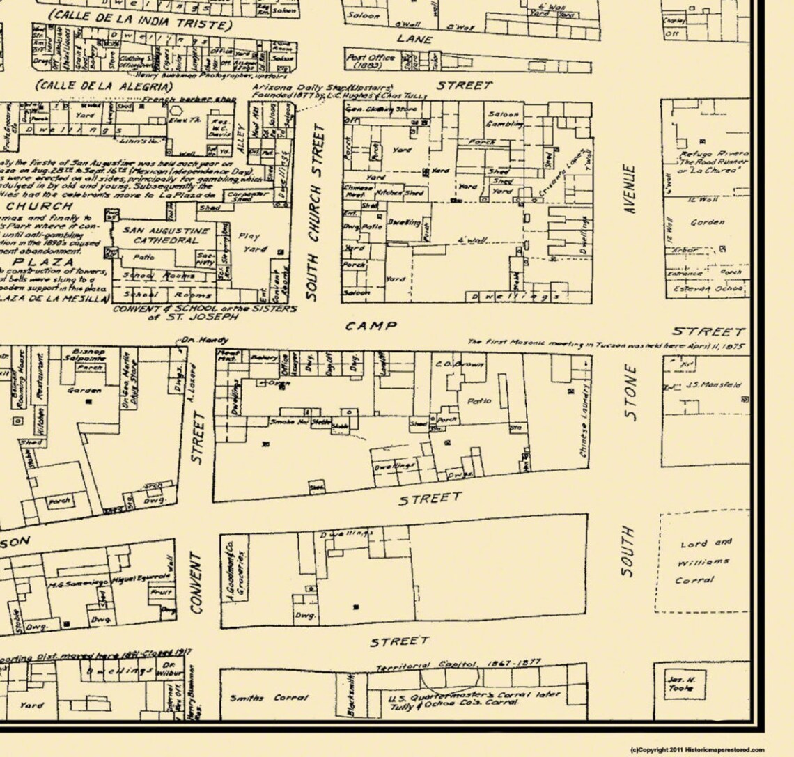Map of Tucson, Pima Co., Arizona. 1870. Restoration Hardware Home Deco ...