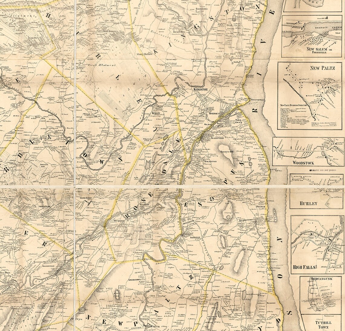Map of Ulster County, New York NY 1854. Vintage Home Style Old Wall ...