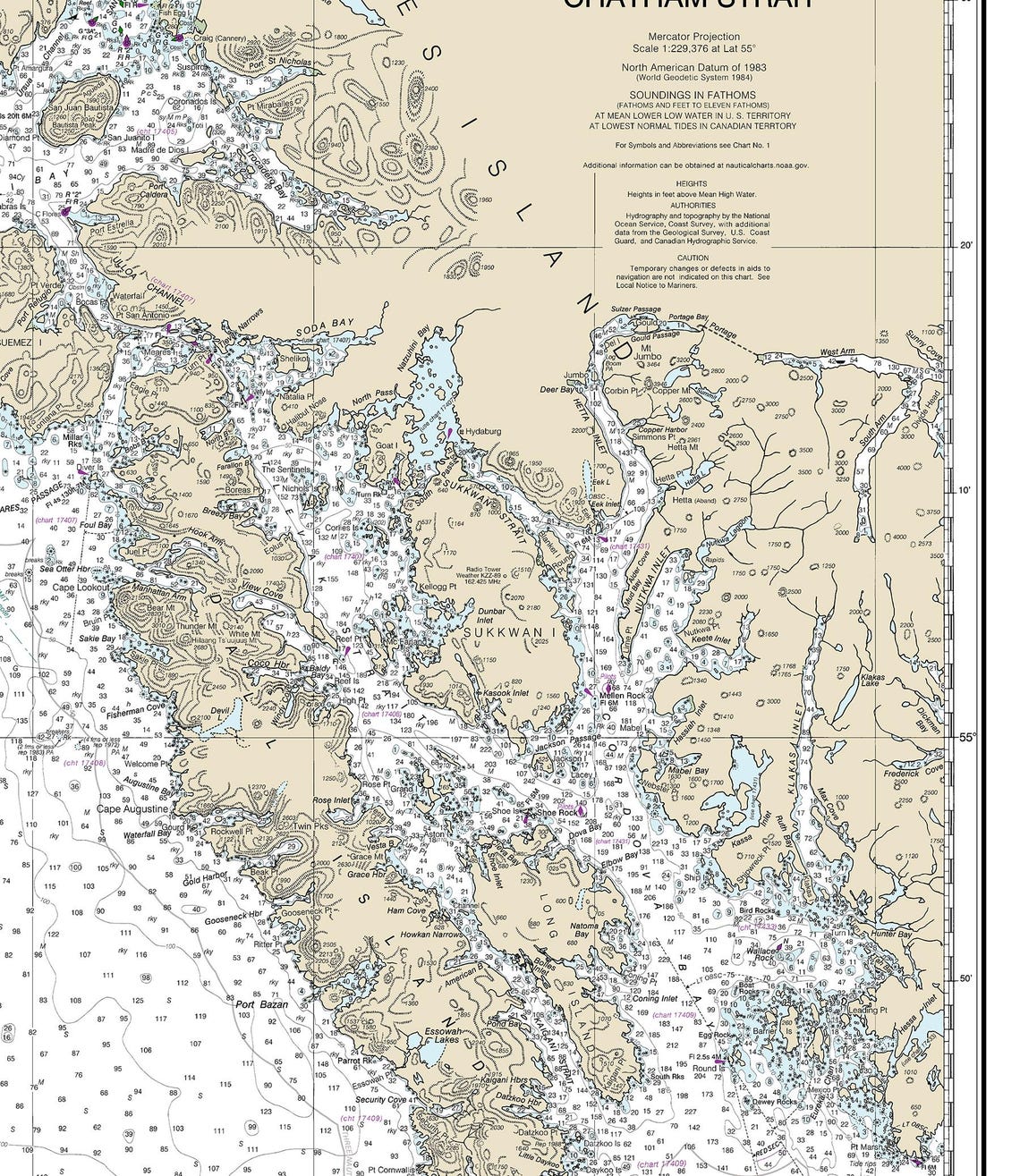 NOAA Nautical Charts of Dixon Entrance to Chatham Strait. Alaska and ...