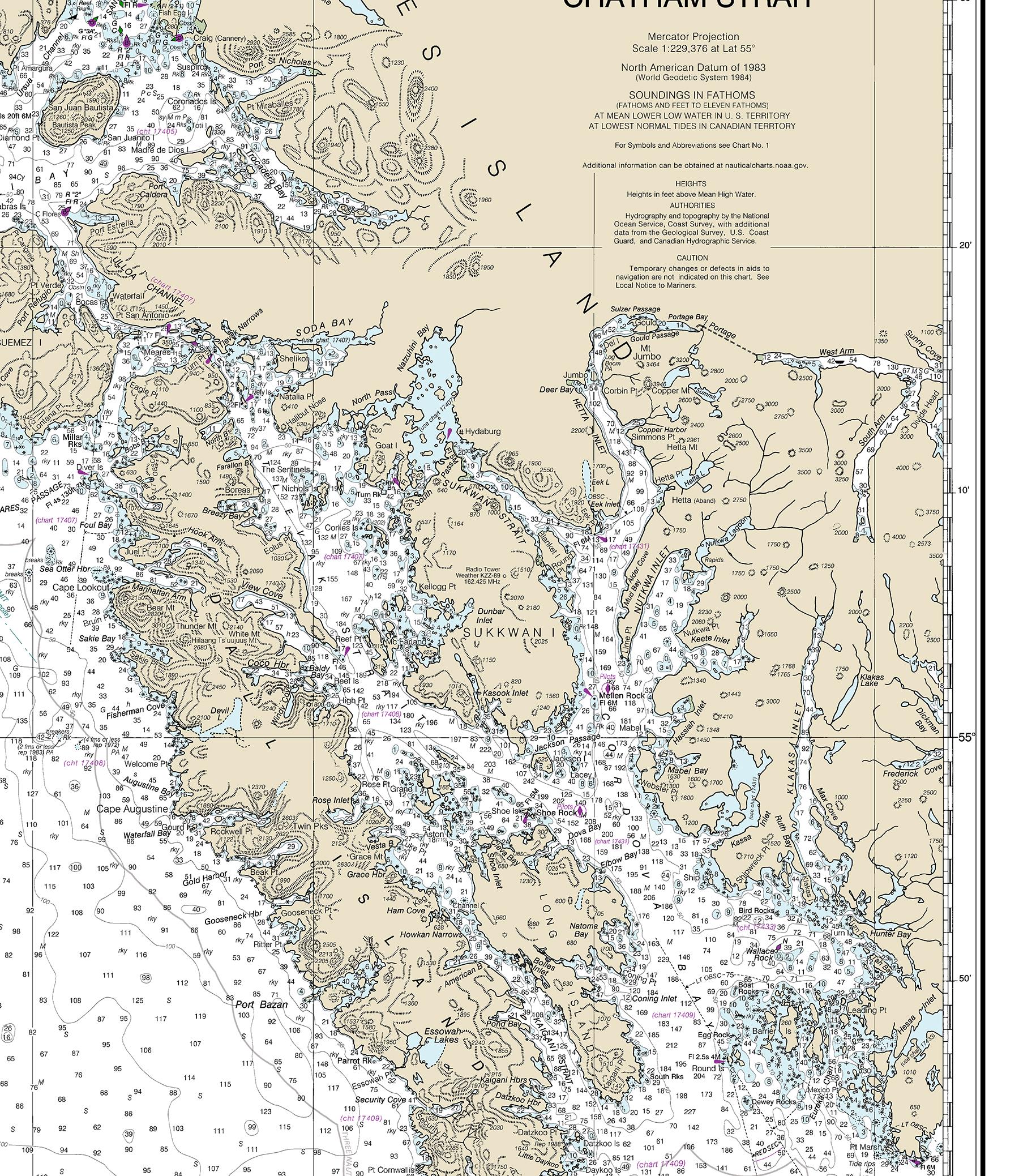 NOAA Nautical Charts of Dixon Entrance to Chatham Strait. Alaska and ...