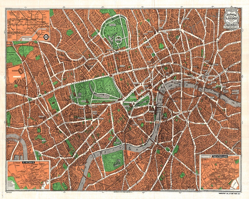 Pictorial Map of London England U.K. 1925. Vintage | Etsy