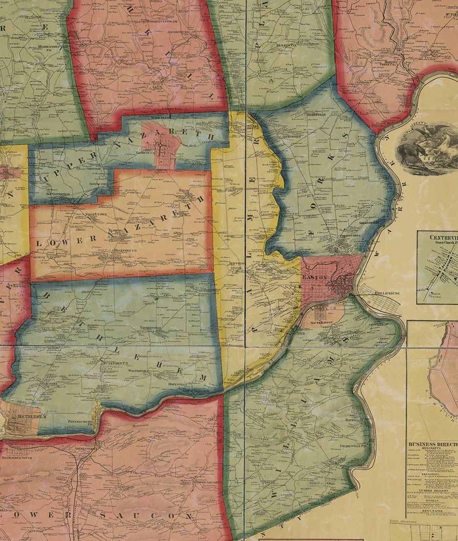 Map of Northampton County Pennsylvania PA 1860. Restoration - Etsy