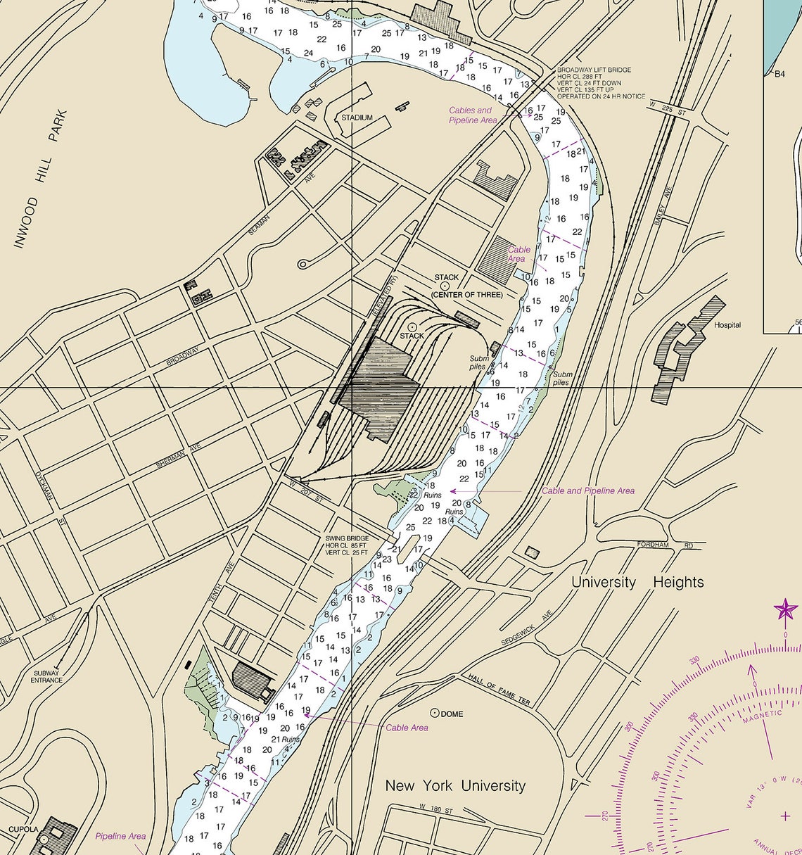 Nautical Charts of Harlem River New York 12342 Bronx Sunken Meadow ...
