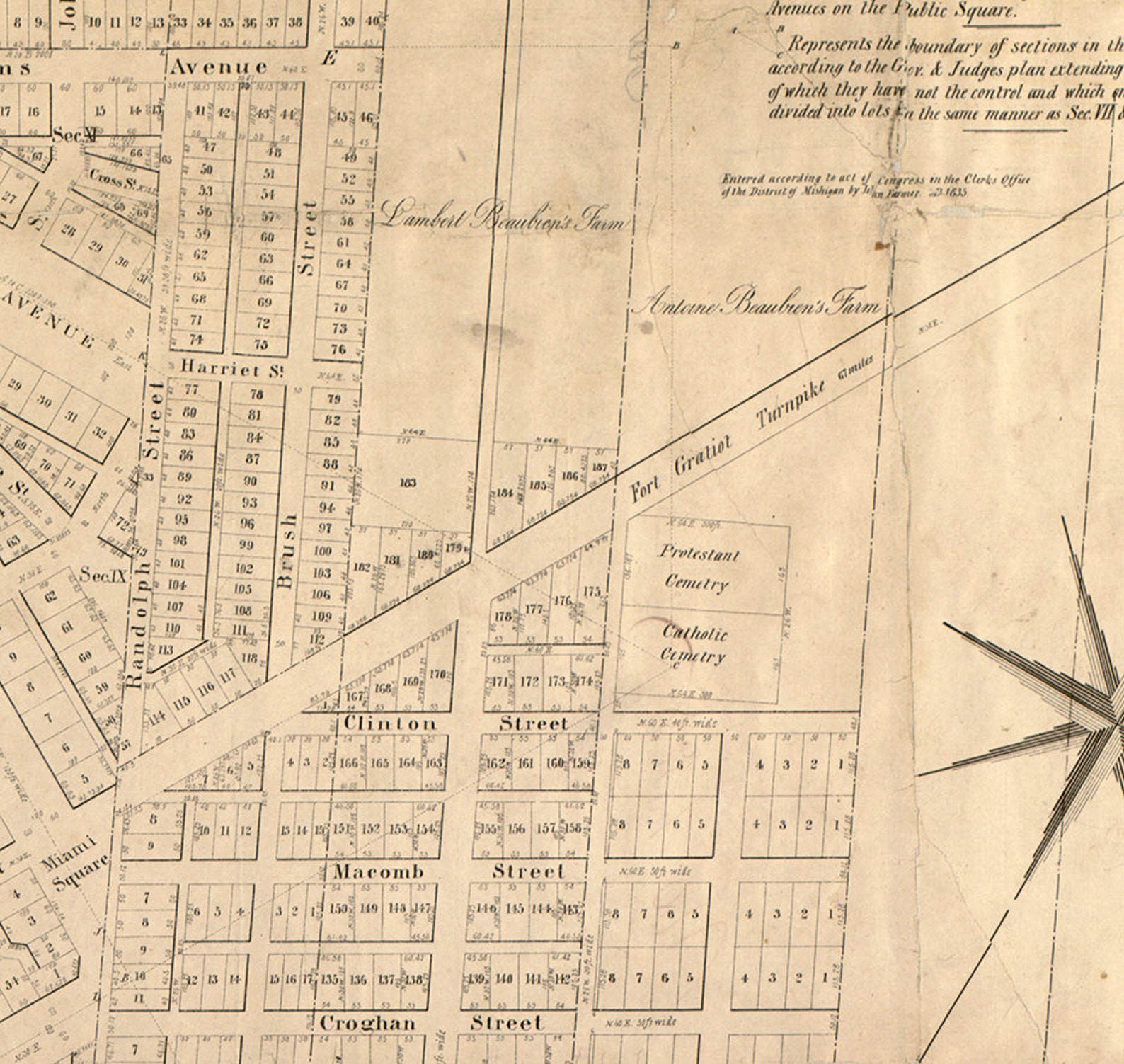 Map of the Detroit Michigan MI Farmer 1835. Restoration | Etsy