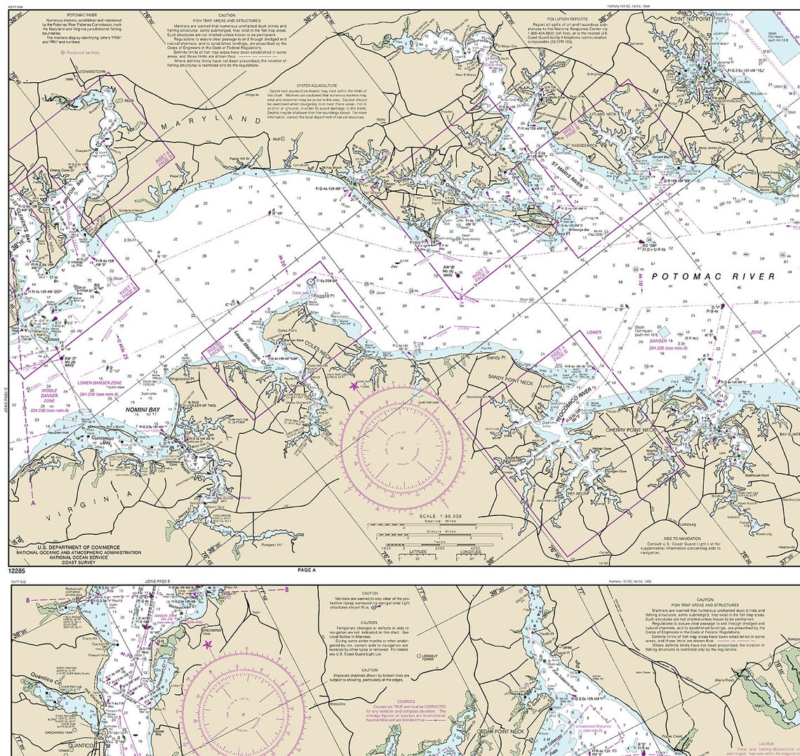Nautical charts of Potomac River. Maryland Virginia. | Etsy